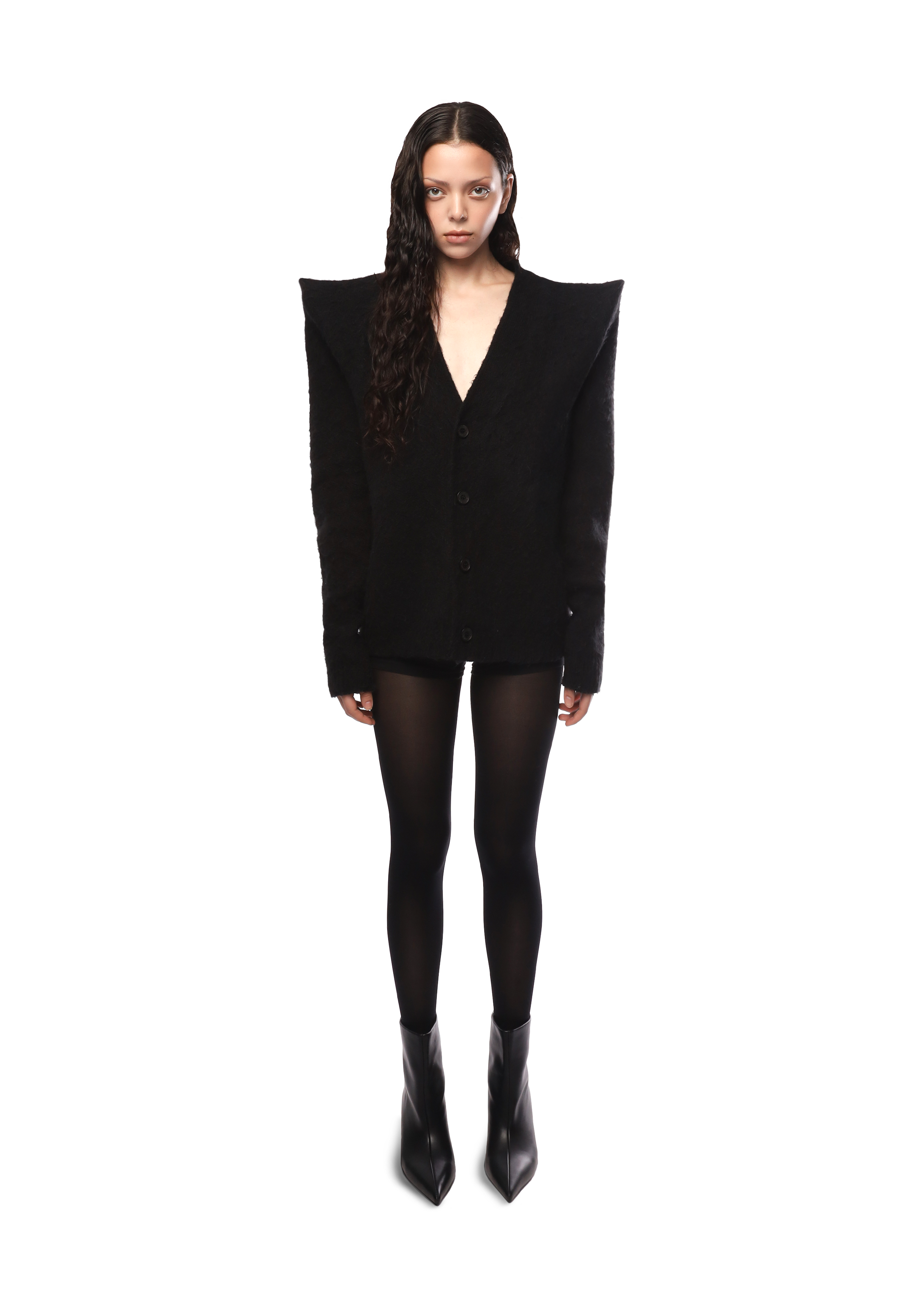 EGO SHOULDER PAD CARDIGAN in BLACK - MARCELO MIRACLES