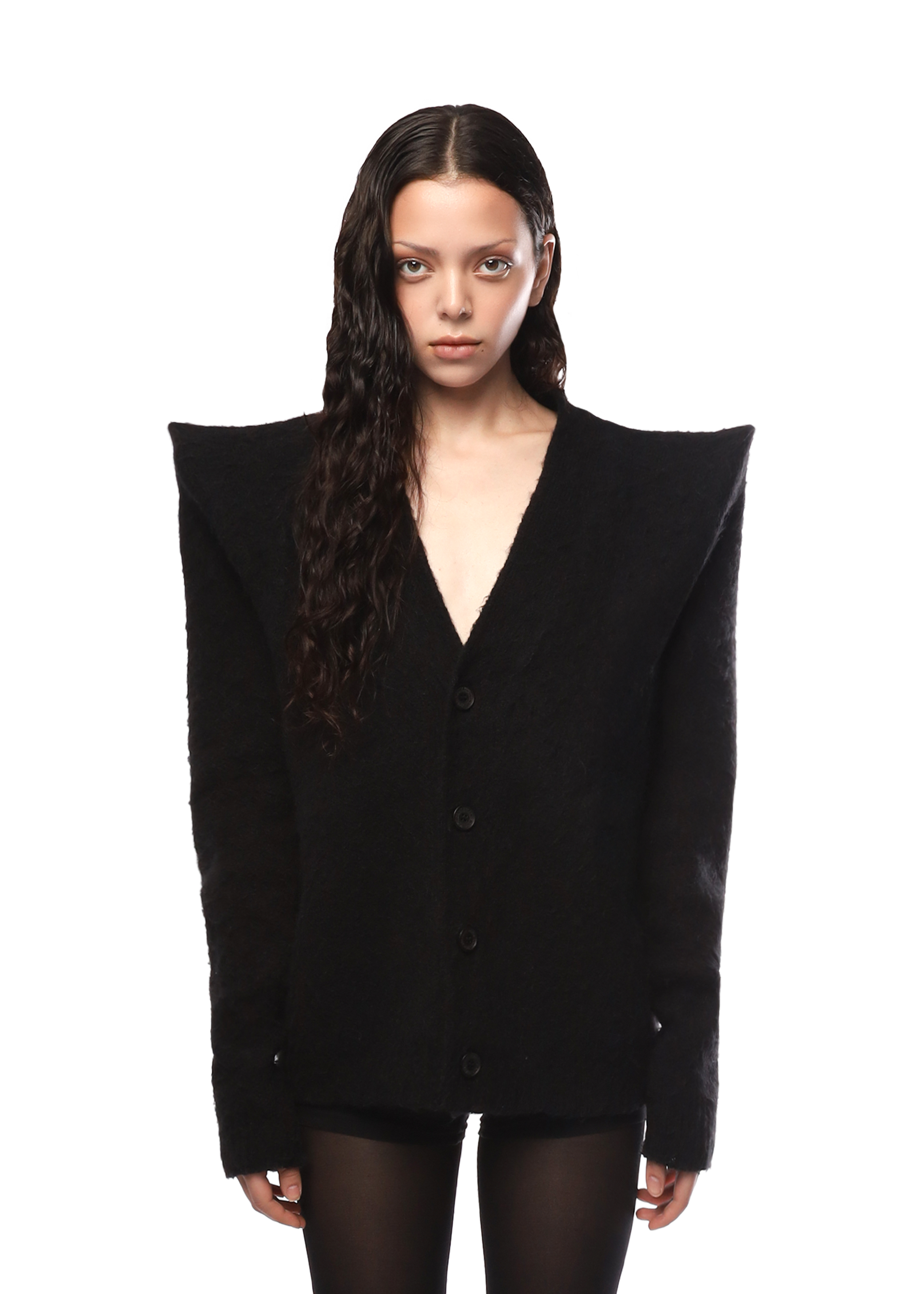 EGO SHOULDER PAD CARDIGAN in BLACK - MARCELO MIRACLES