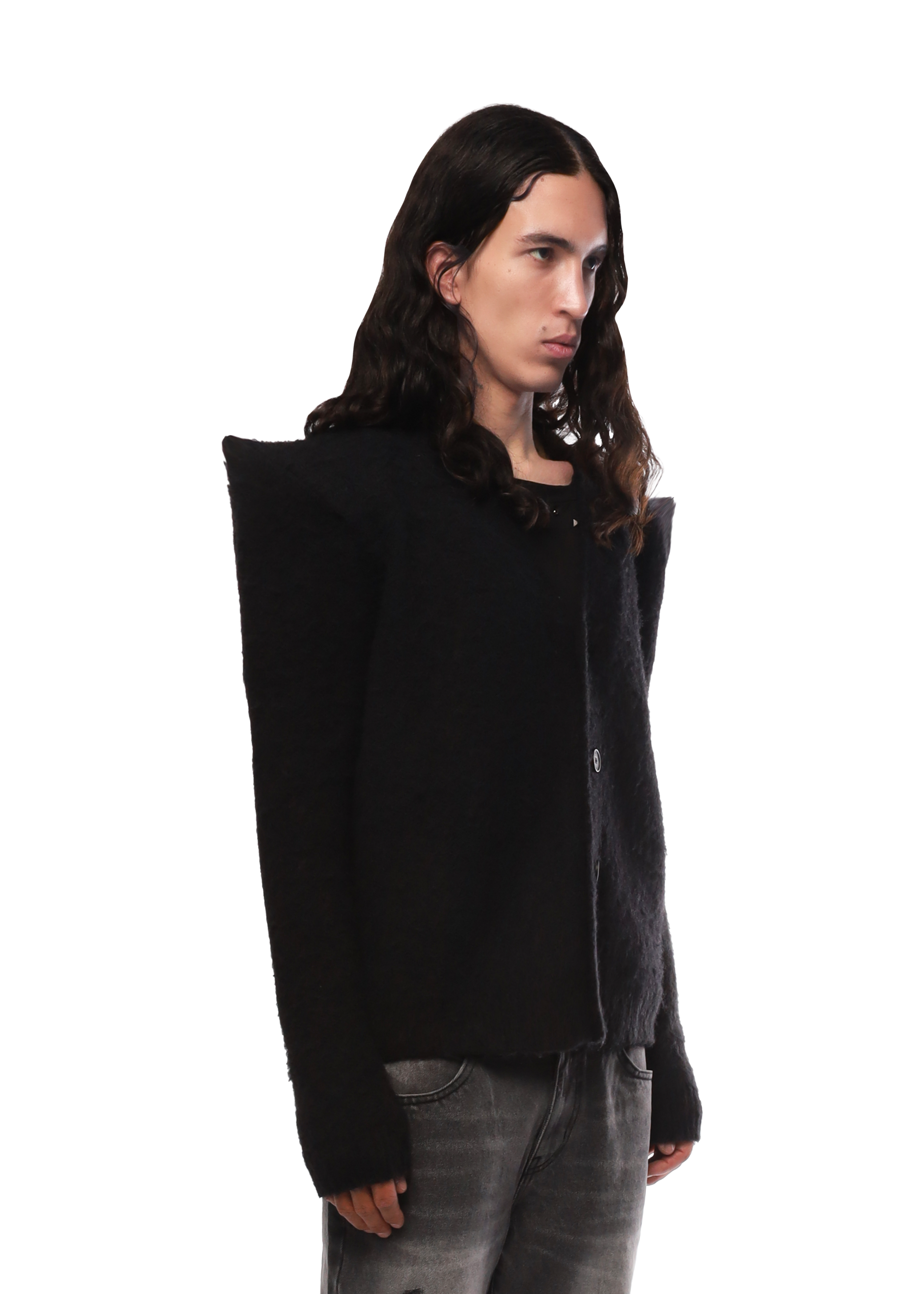 EGO SHOULDER PAD CARDIGAN in BLACK - MARCELO MIRACLES