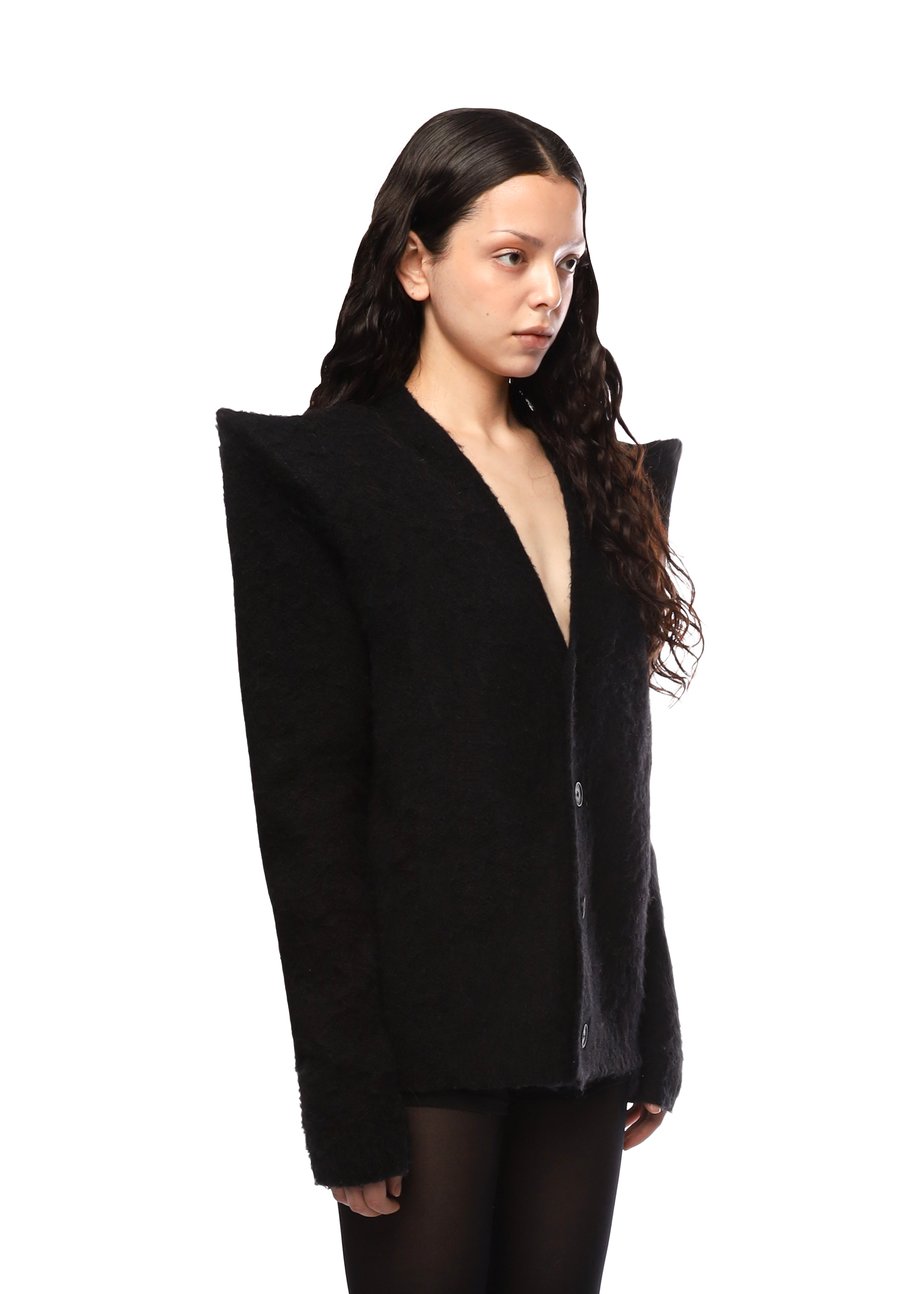 EGO SHOULDER PAD CARDIGAN in BLACK - MARCELO MIRACLES